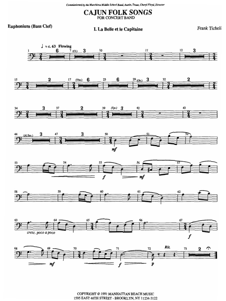 Cajun Folk Song. Frank Ticheli Bombardino | PDF