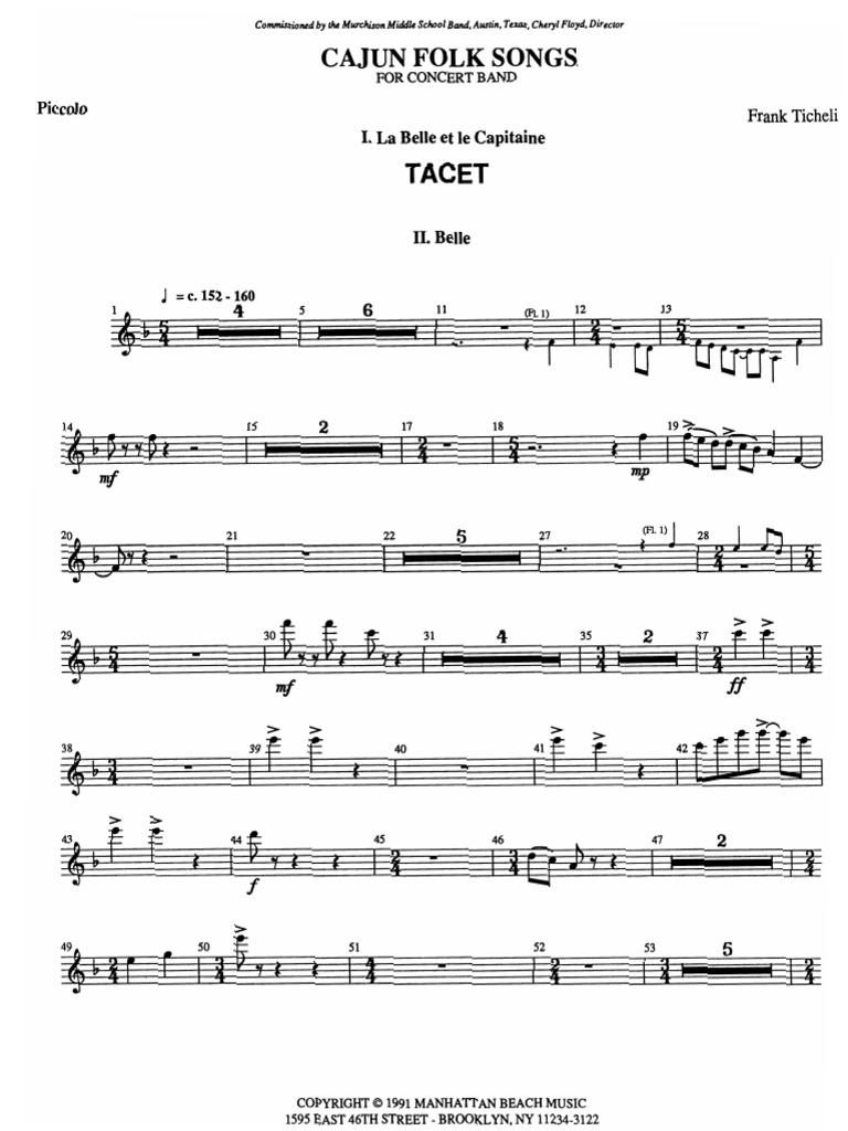 Cajun Folk Song. Frank Ticheli. Piccolo | PDF