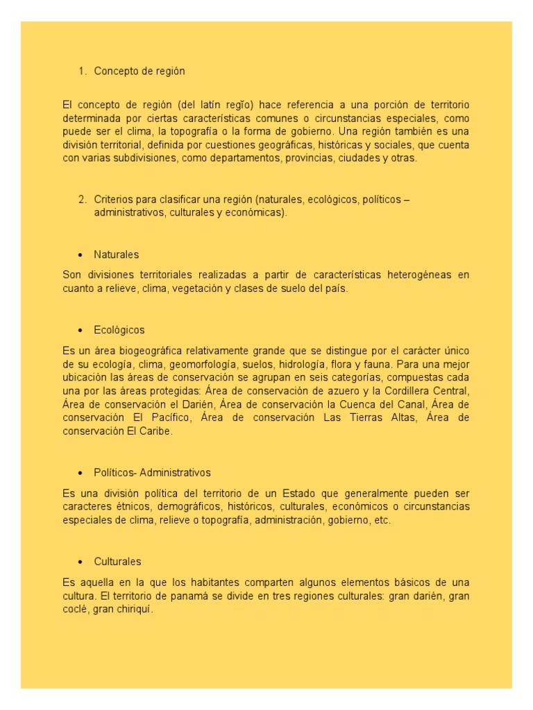 Regiones de Panamá: Características y Clasificación | PDF | Ciencias de ...