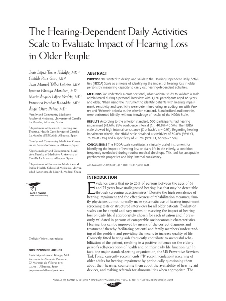 HDDA - The Hearing - Dependent Daily Activities Scale | PDF | Sensitivity And Specificity ...