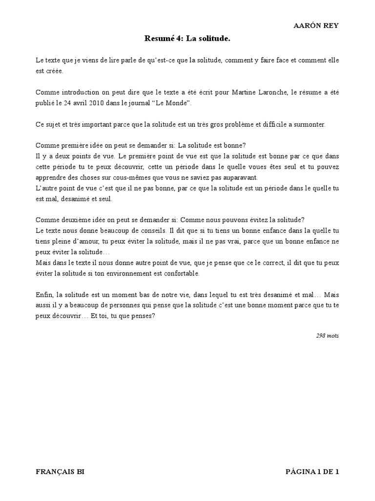 Resumé 4 - La Solitude | PDF