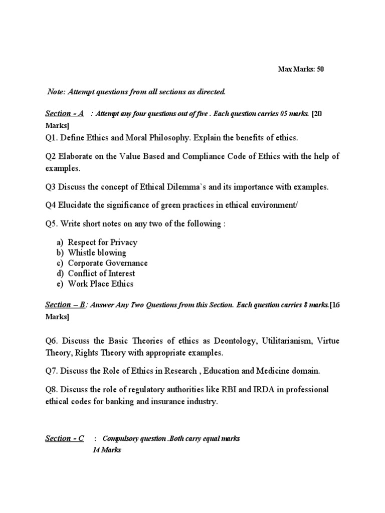 Sample Question Paper - PFE | Download Free PDF | Corporate Social ...