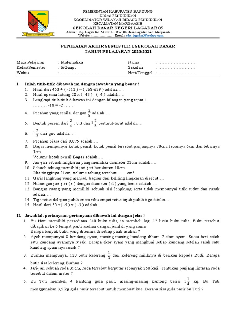 Pas Kls 6 Matem | PDF