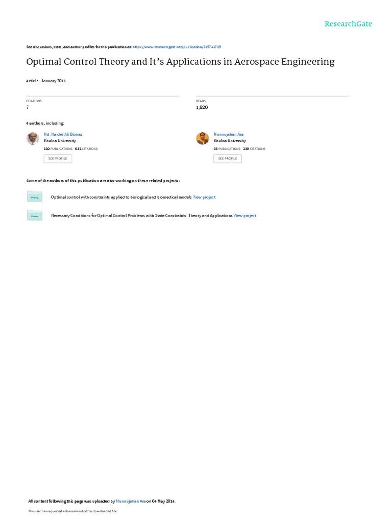 Optimal Control in Aerospace Engineering | PDF | Mathematical ...