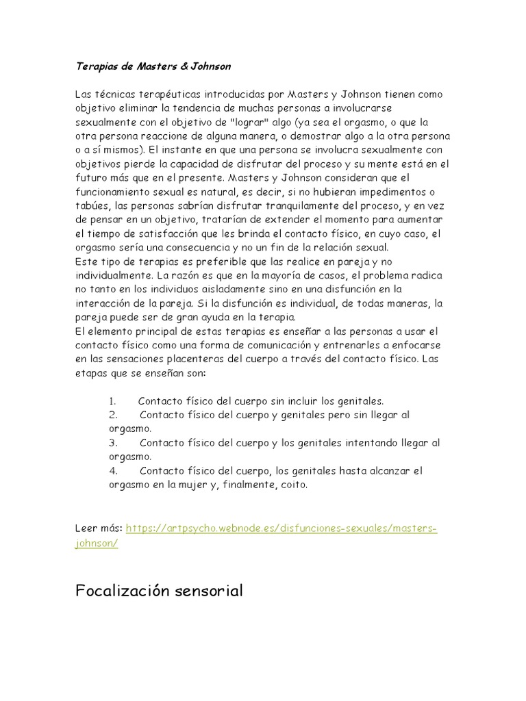 Terapias de Masters & Johnson | PDF | Orgasmo | Relaciones sexuales