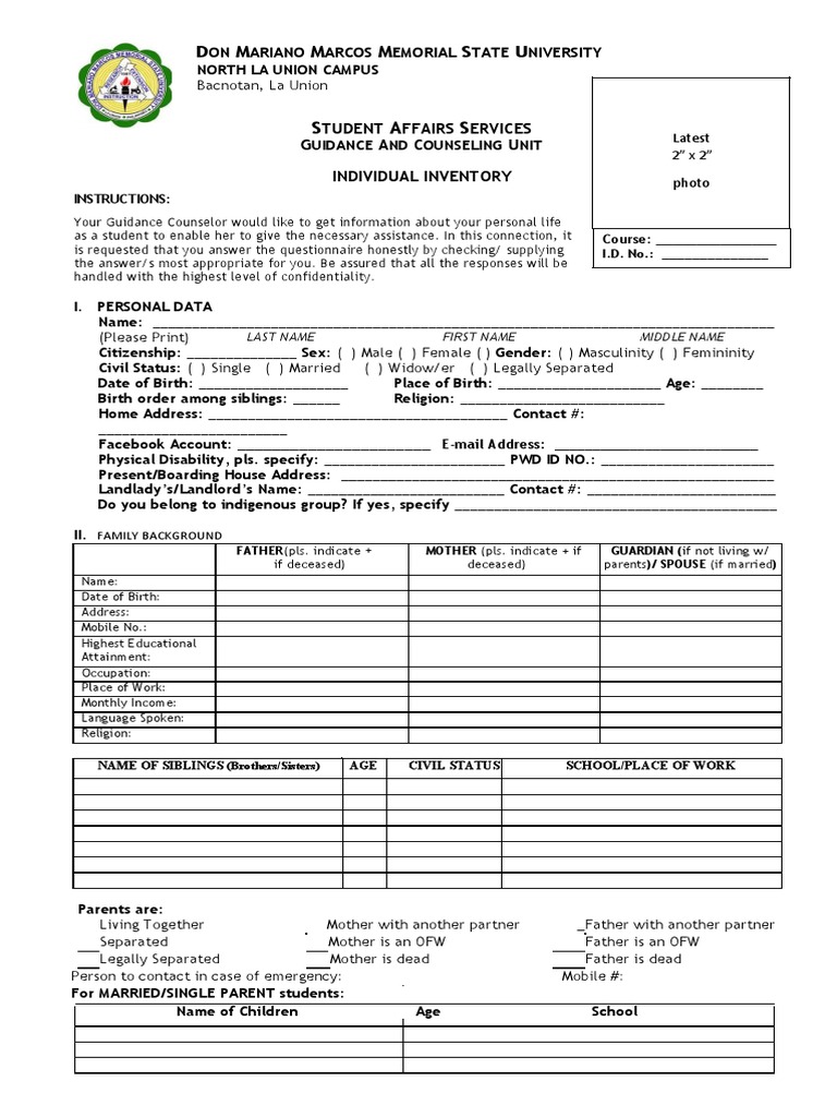 Student Profile Inventory Template | PDF