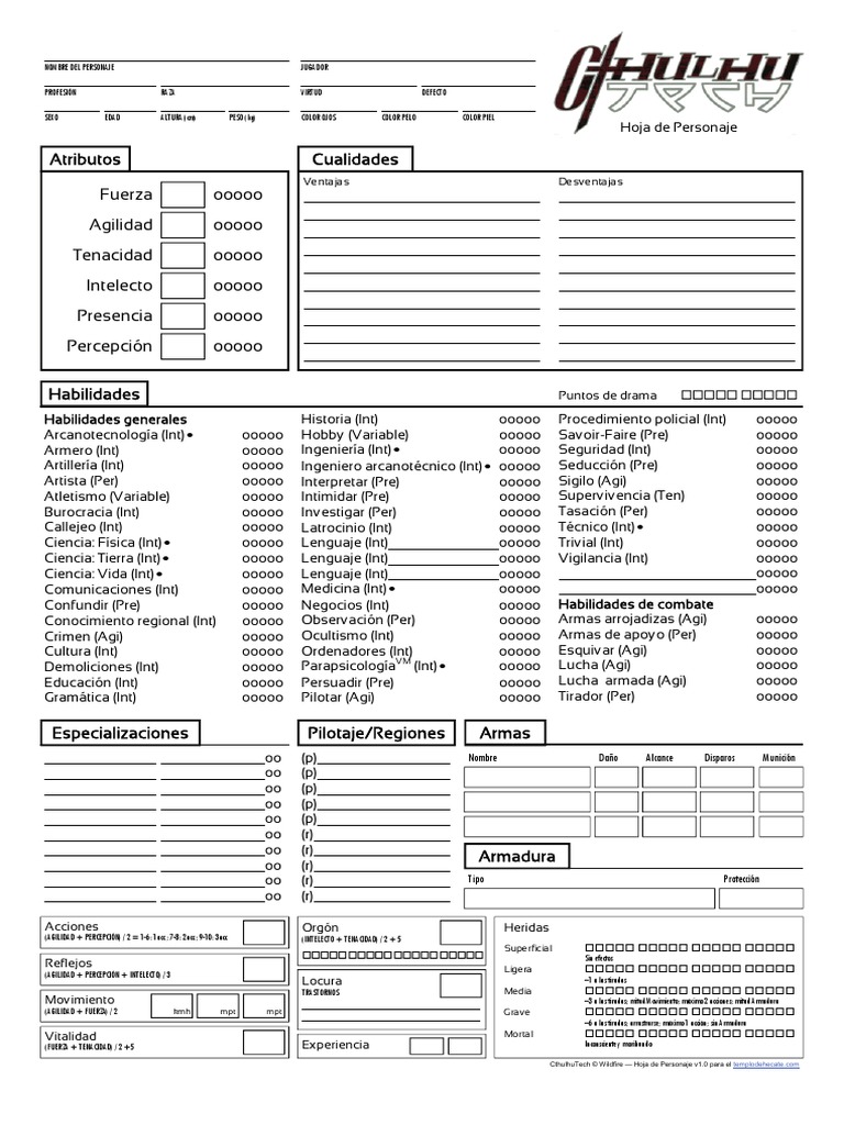 Cthulhutech - Hoja de Personaje | PDF