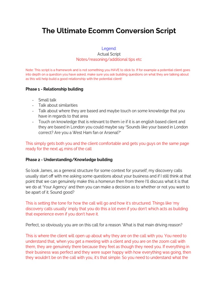 The Ultimate Ecomm Conversion Script | PDF | Reason | Marketing