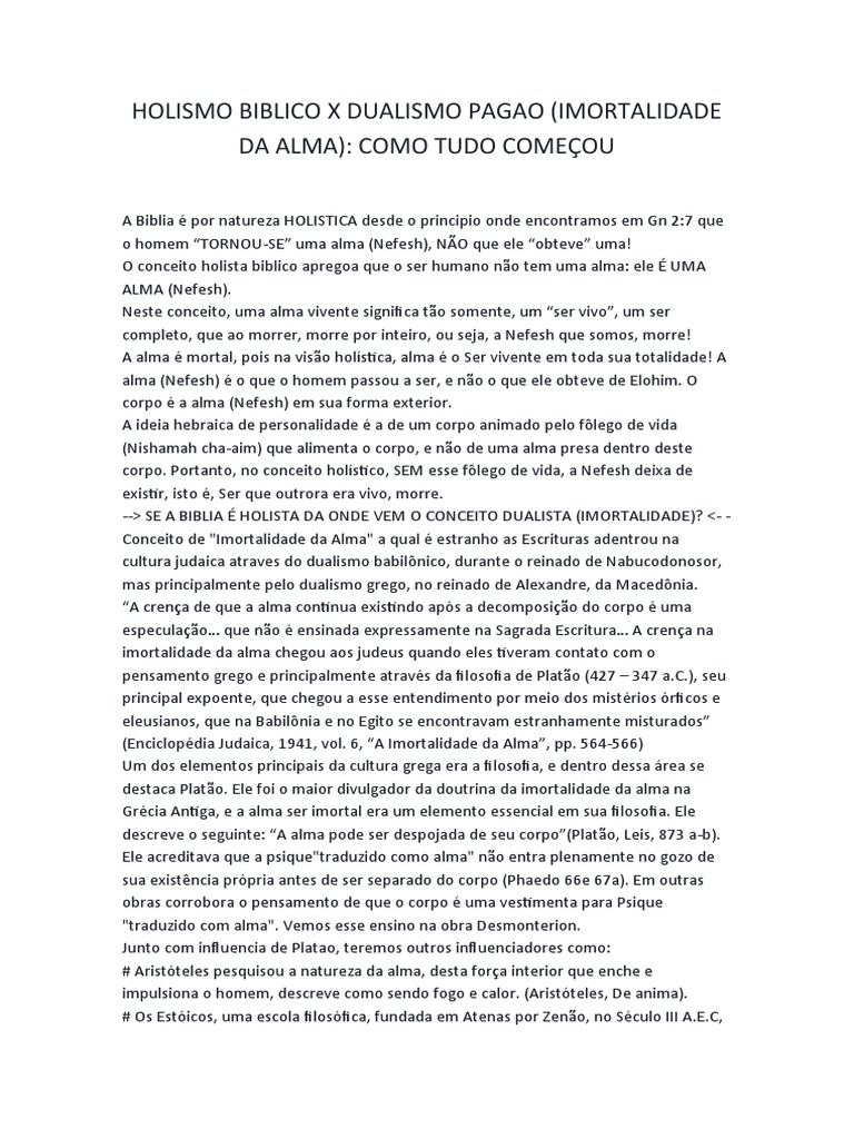 Holismo Bíblico e Dualismo Pagão | PDF | Alma | Judeus