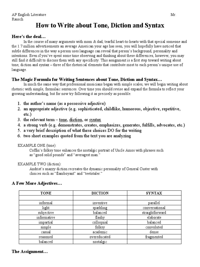 AP - How To Write About Tone Diction & Syntax | PDF | Rhetoric | Syntax