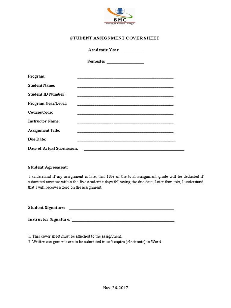 Student Assignment Cover Sheet Academic Year - Semester | PDF ...