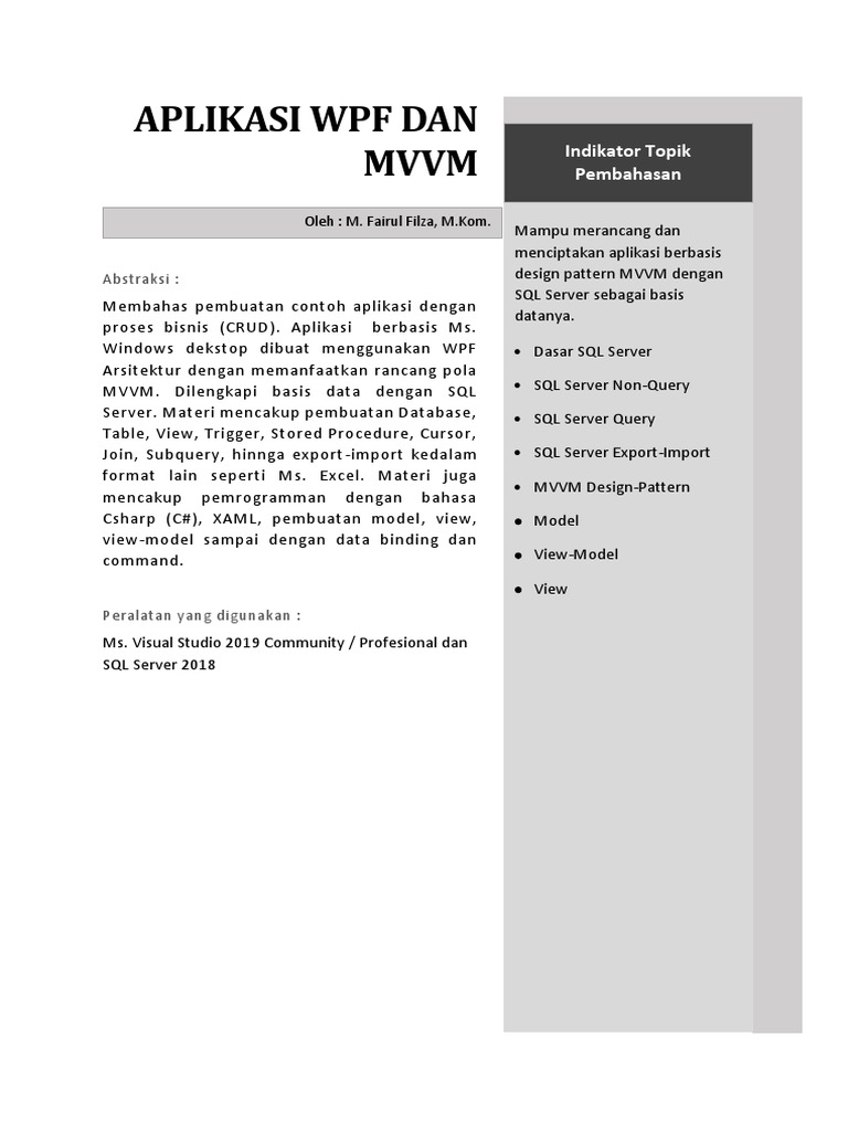CSharp MVVM Dan SQL Server | PDF