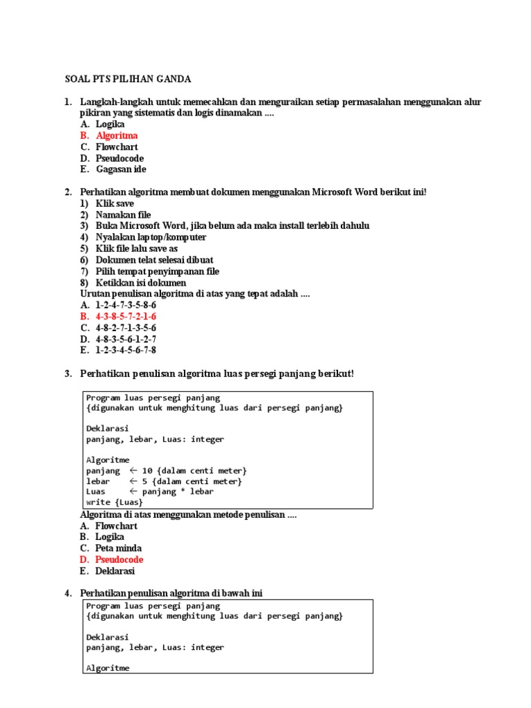 Soal PTS Algoritma dan Microsoft Word | PDF
