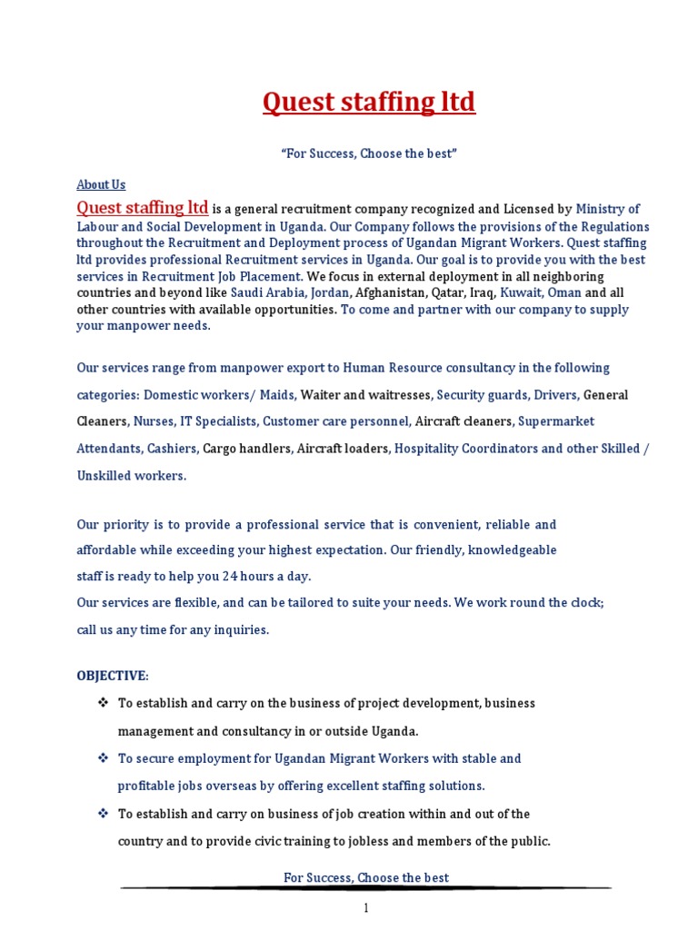 Company PROFILE Quest Staffing | PDF | Recruitment | Economies
