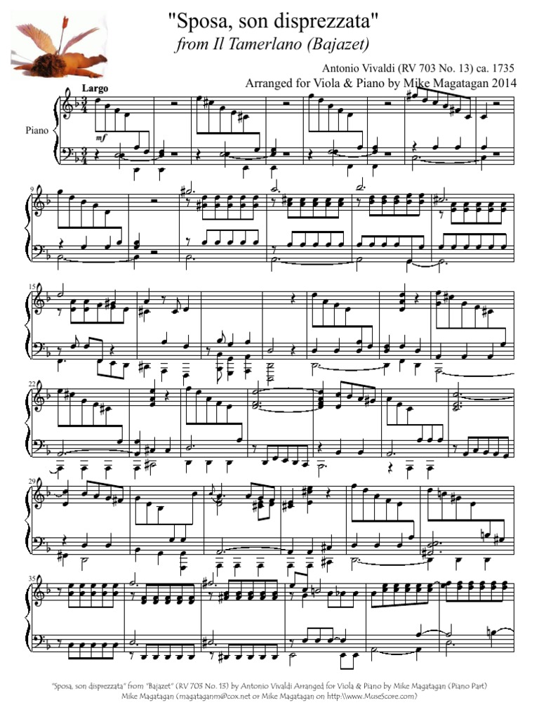 (Free Scores - Com) - Vivaldi Antonio Sposa Son Disprezzata From Bajazet For Viola Piano Piano ...