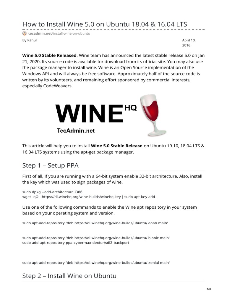 How To Install Wine 50 On Ubuntu 1804 Amp 1604 Lts Pdf Computer Science Information 4977
