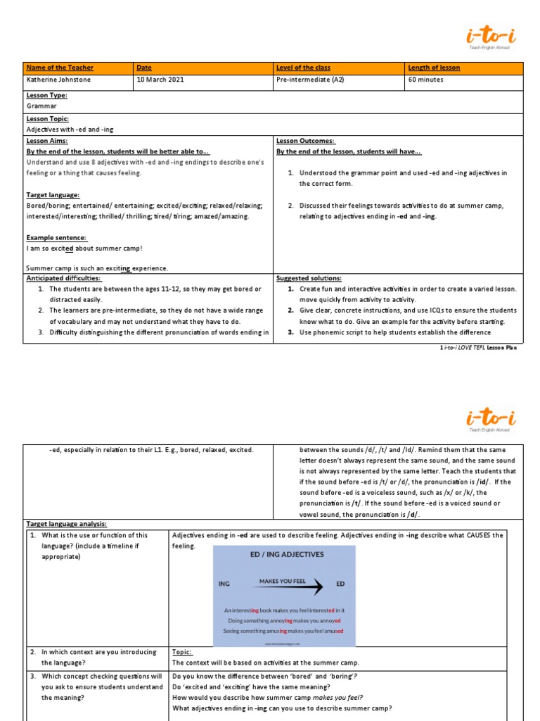 Lesson Plan 2 Grammar - Kat Johnstone | PDF | Lesson Plan | Second Language