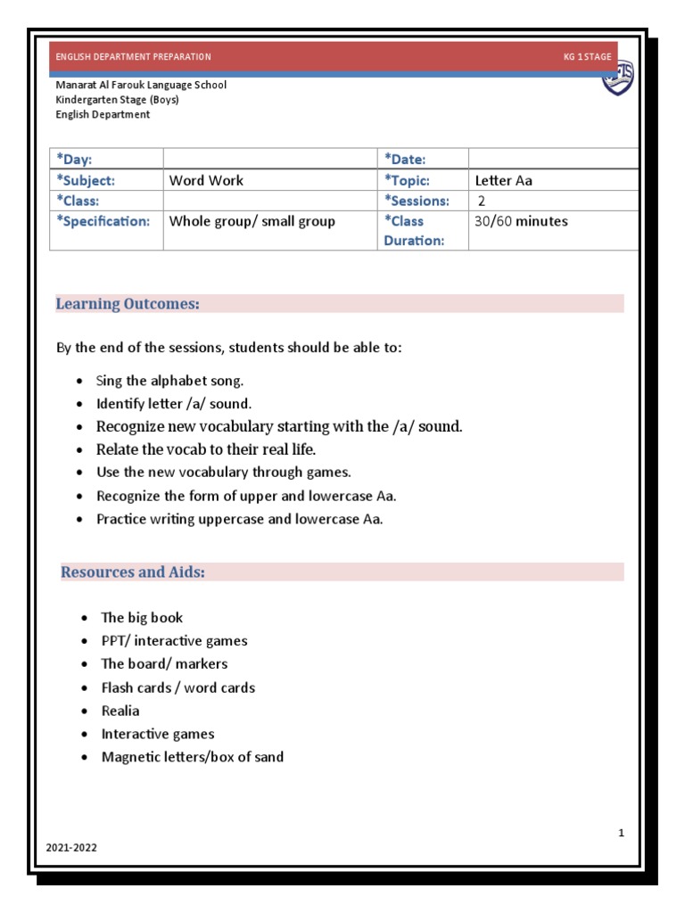 Letter A Lesson Plan | PDF | Letter Case | Phonics