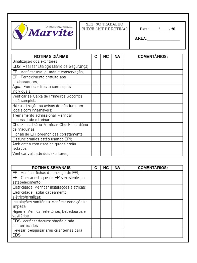 Check-List de Rotinas | PDF