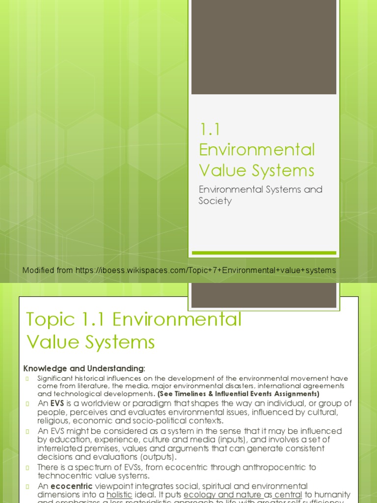 1.1 Environmental Value Systems | PDF | Resource | System