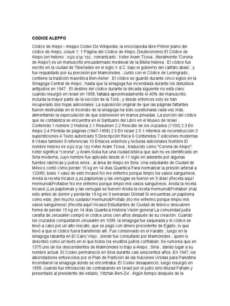 Codice Aleppo | PDF | Contenido bíblico | Biblia