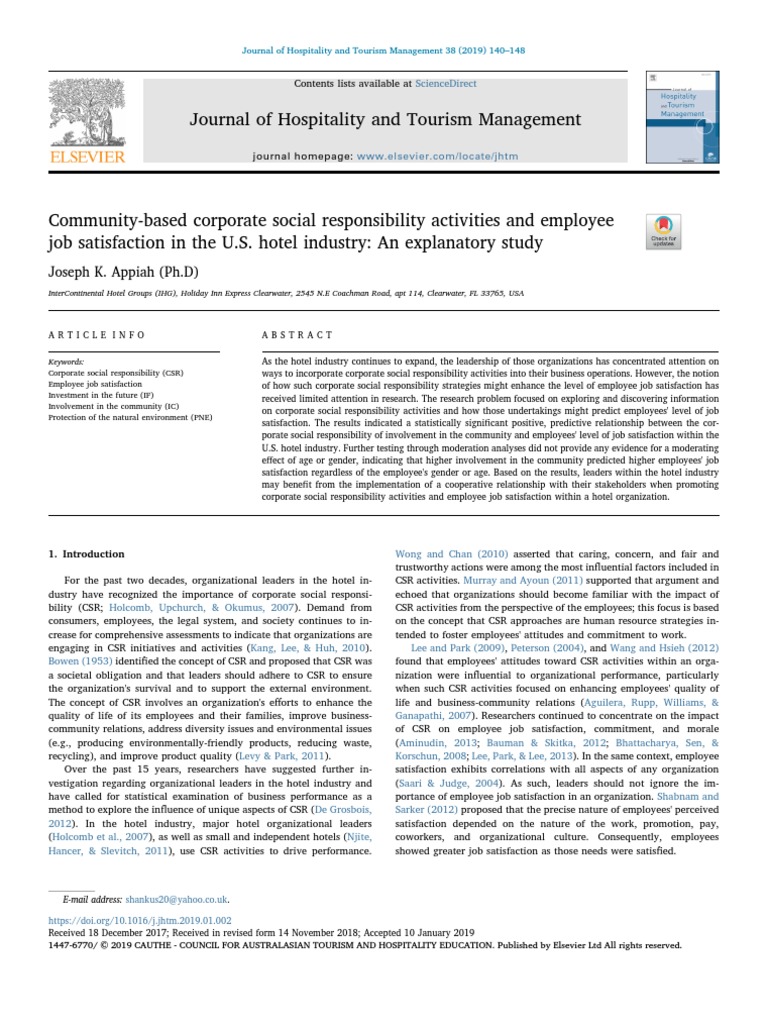 Journal of Hospitality and Tourism Management 38 (2019) 140-148 | PDF ...
