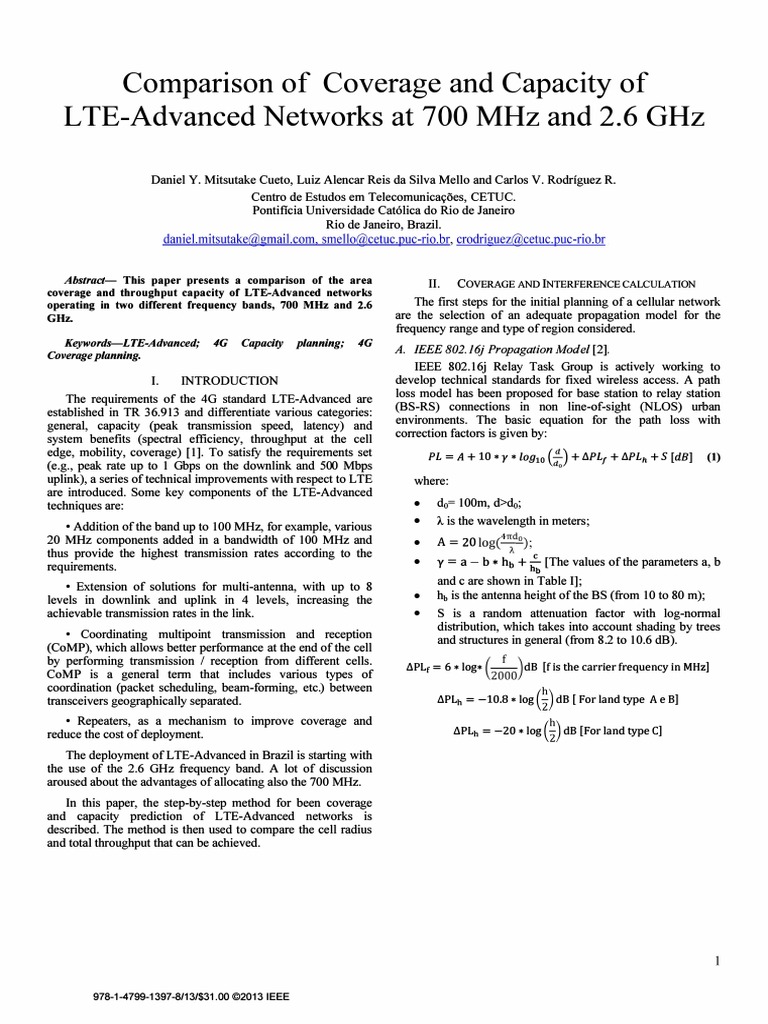 Comparison of Coverage and Capacity of LTE-Advanced Networks at 700 MHZ ...