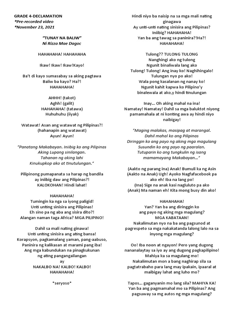 DECLAMATION-Tunay Na Baliw | PDF