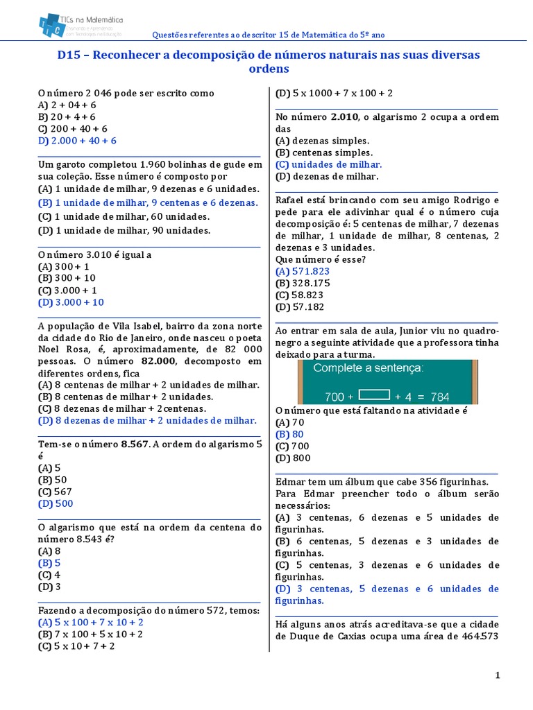 Descritor 15 - Matemática 5º Ano | PDF