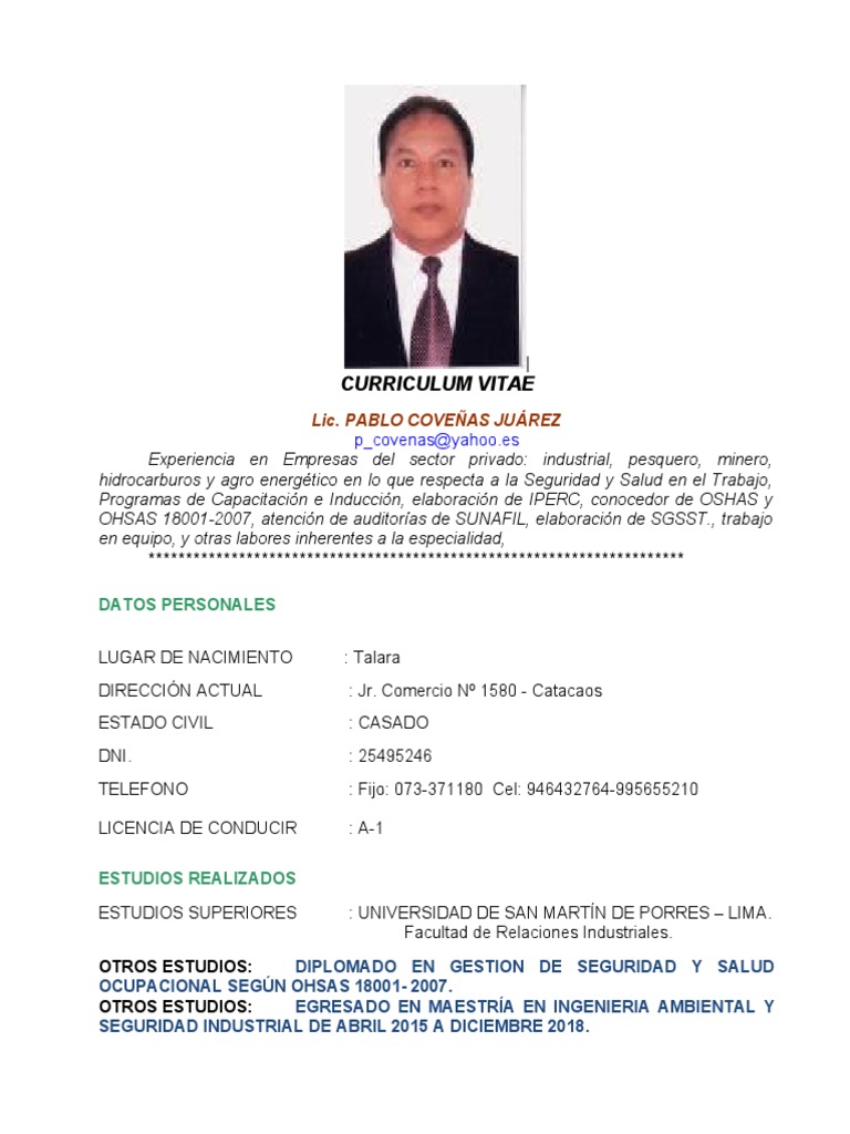 CV Pablo Coveñas | PDF | Business | Empleo