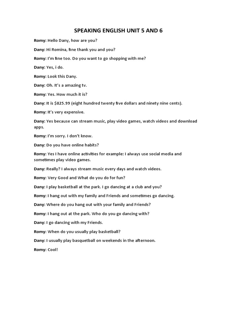 Speaking English Unit 5 and 6 | PDF