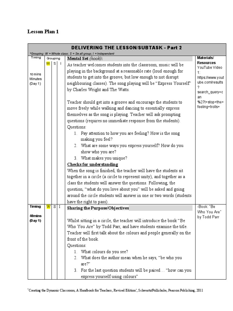 Engaging Lesson Plan on Self-Expression | PDF | Differentiated ...