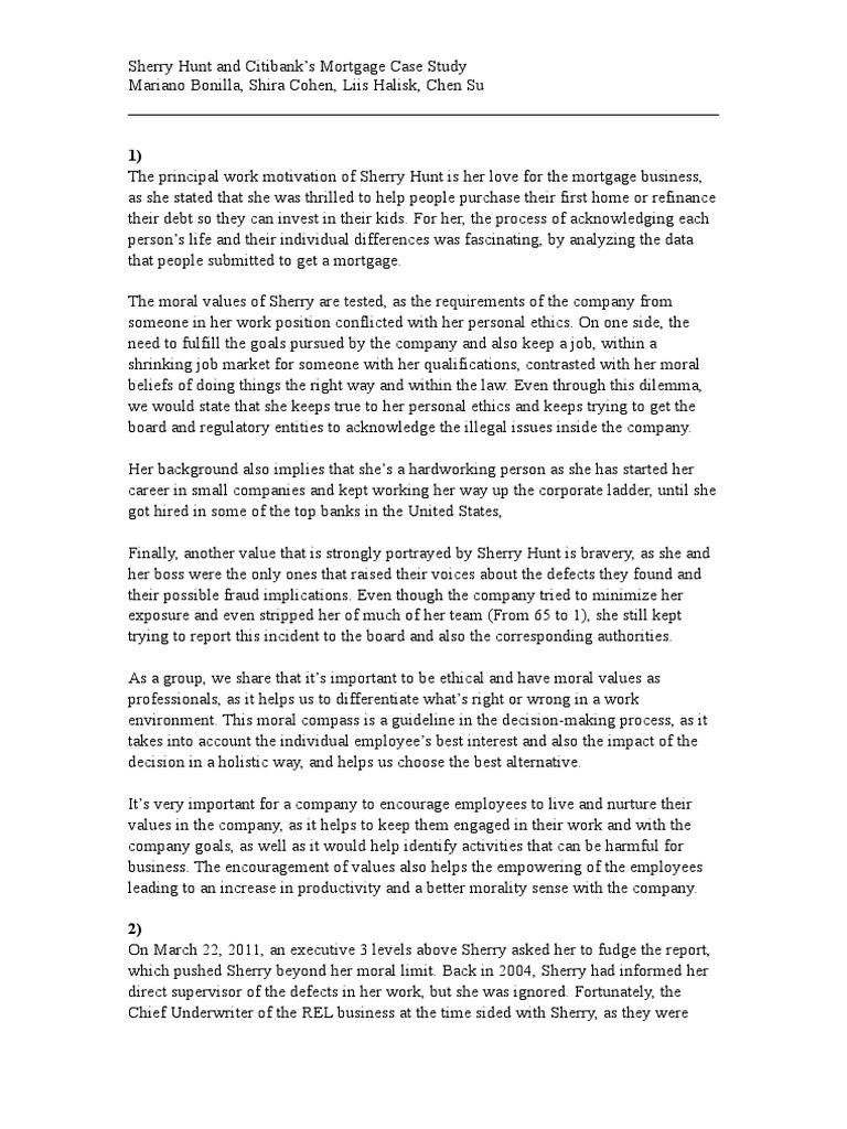 Sherry Hunt Case - Team C | PDF | Citigroup | Mortgage Loan