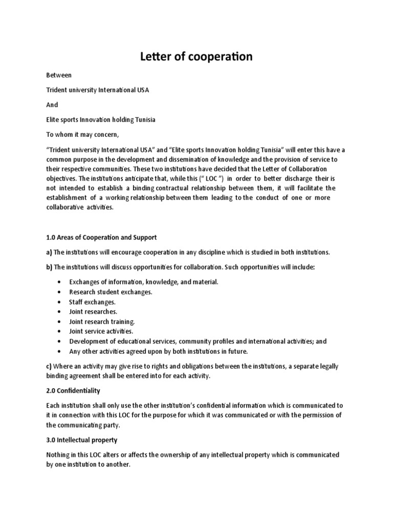 Letter of Cooperation | PDF | Intellectual Property | Property