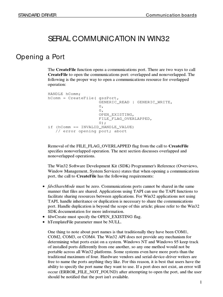 Serial Communication In Win32 Pdf Thread Computing Input Output