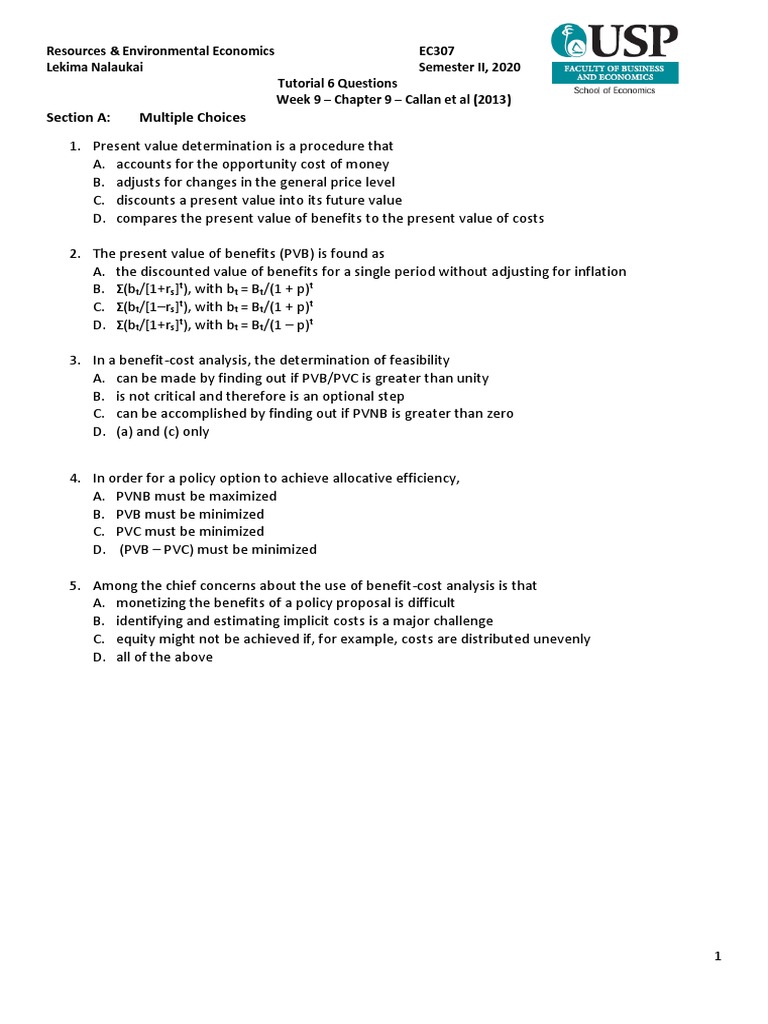 Tutorial 6 Questions | PDF | Cost–Benefit Analysis | Economies