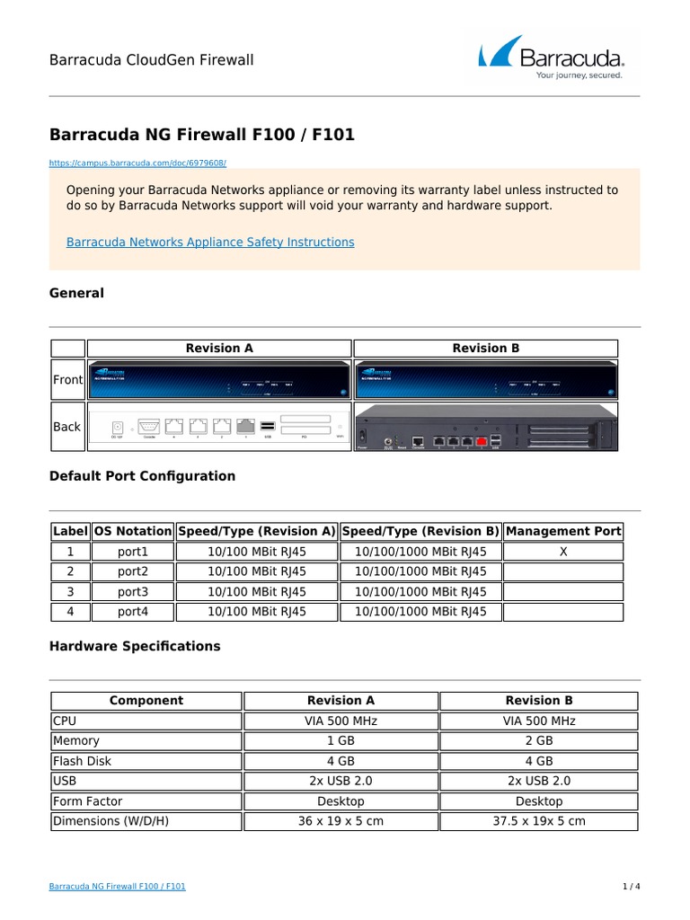 Barracuda NG Firewall F100 / F101 | PDF | Power Supply | Computer ...