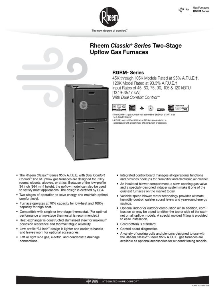 Rheem Classic Upflow Gas Furnaces: Series Two-Stage | PDF | Furnace ...