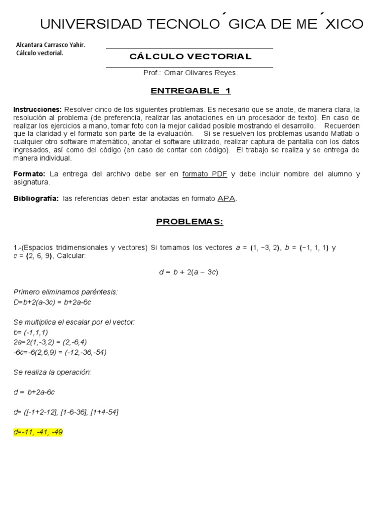 Entregable 1 Calculo Vectorial. | PDF | Derivado | Vector Euclidiano