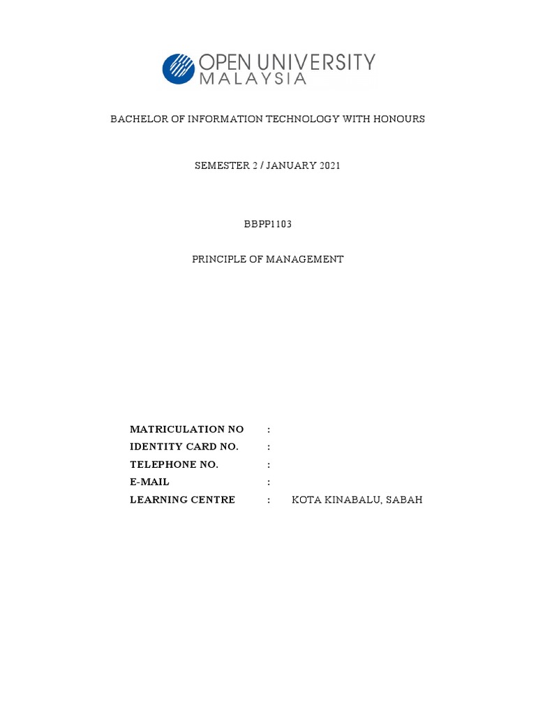 Assignment Principle of Management BBPP1103 | PDF | Leadership ...