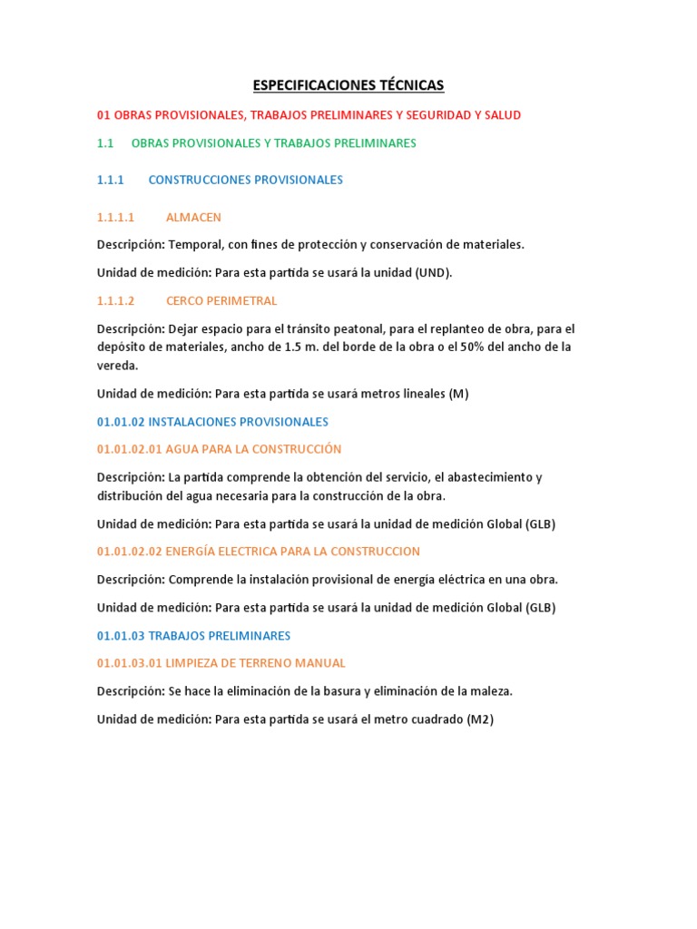 Especificaciones Técnicas-Vivienda Unifamiliar | PDF | Fundación (Ingeniería) | Sectores Economicos