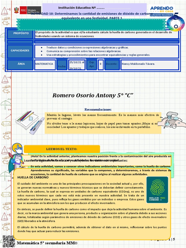 5º Sec-Actv.10-Parte 01-Mat Exp 8 | PDF | Ecuaciones | Gases de efecto invernadero