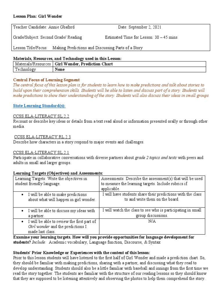 Reading Lesson For Girl Wonder | PDF | Pedagogy | Cognition