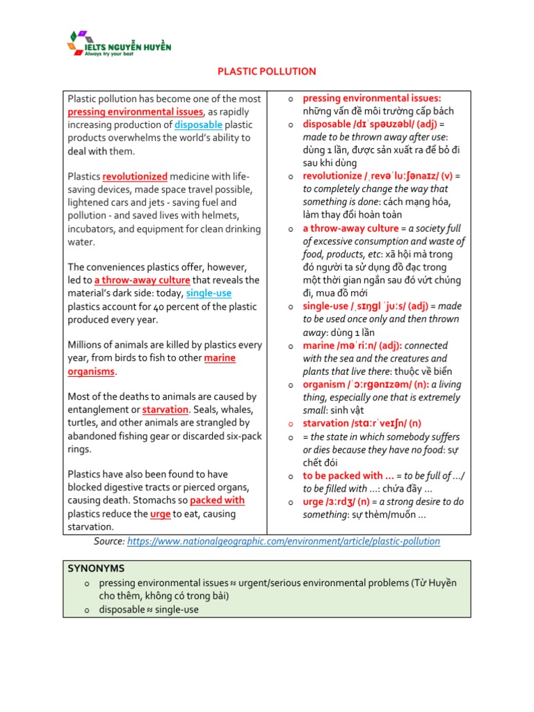 Day 4 Plastic Pollution Ielts Nguyenhuyen | PDF | Environmental Issues ...
