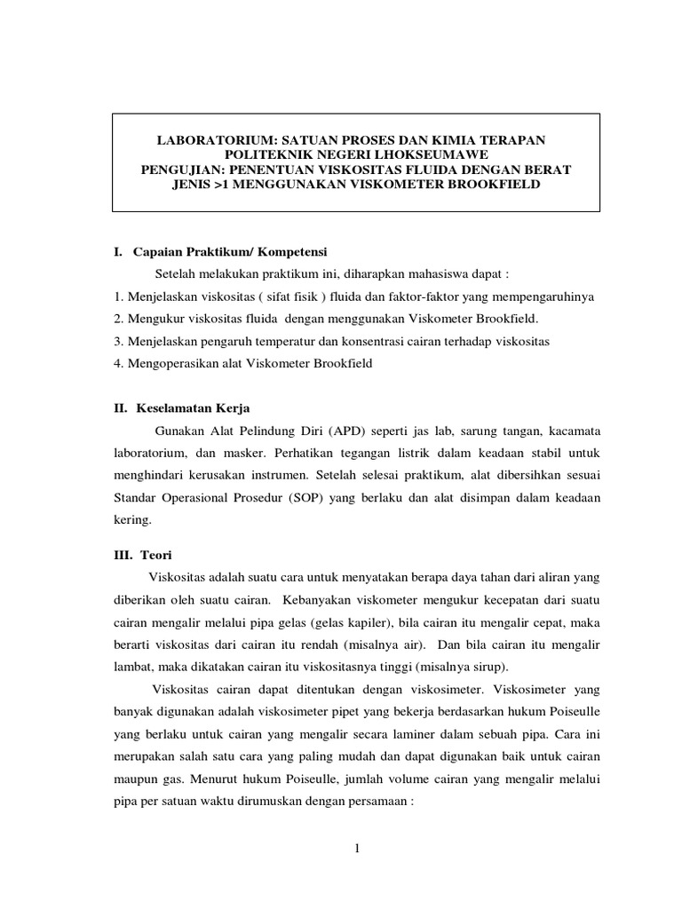 PDF Isi Jobsheet Viskositas BF | PDF