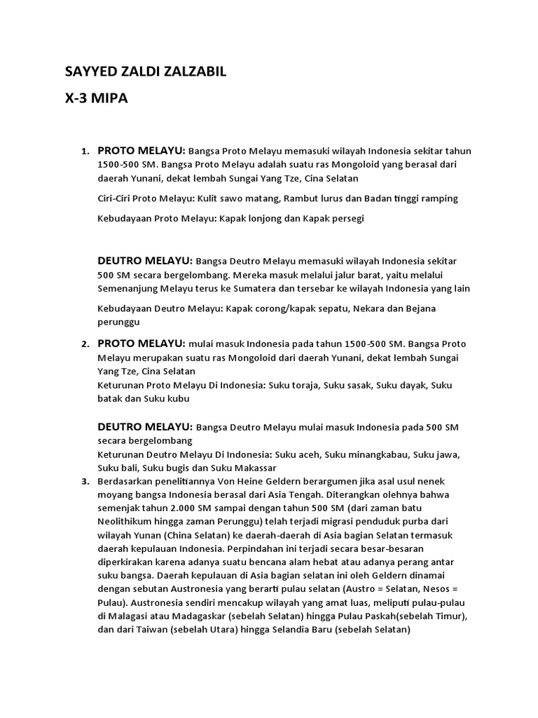 Proto Melayu Dan Deutro Melayu | PDF