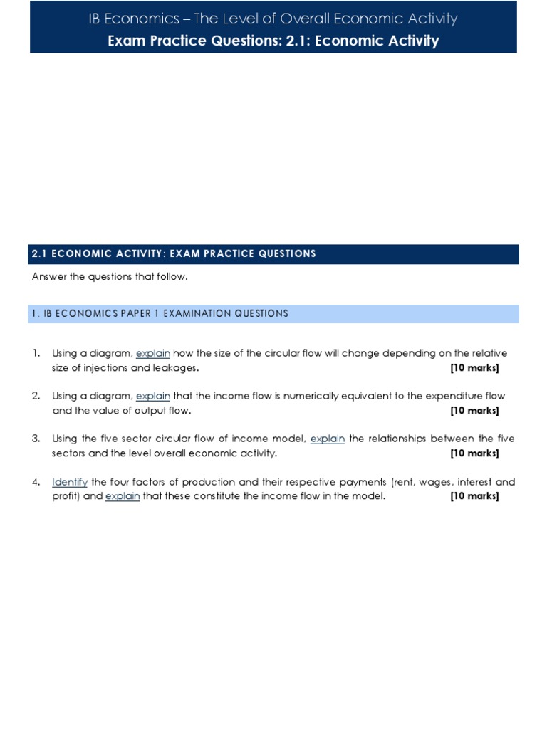 IB Economics Exam Practice: Economic Activity | PDF