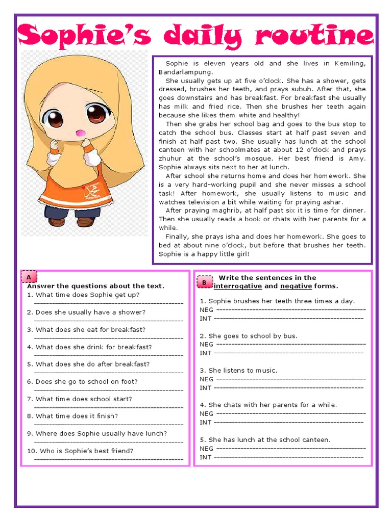 Sophies Daily Routine - Exercises | PDF | Lunch | Meal