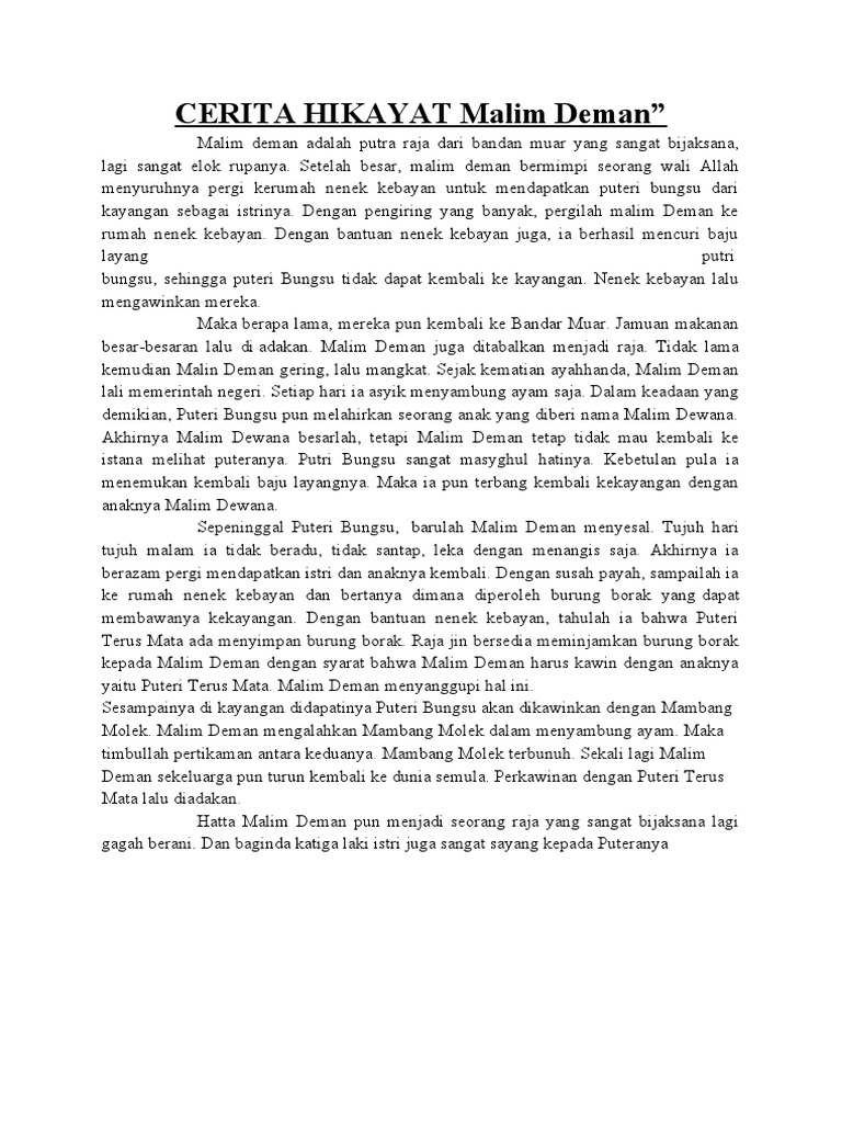 Cerita Hikayat Malim Deman | PDF