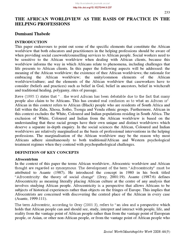 The African Worldview As The Basis of Practice in The Helping ...